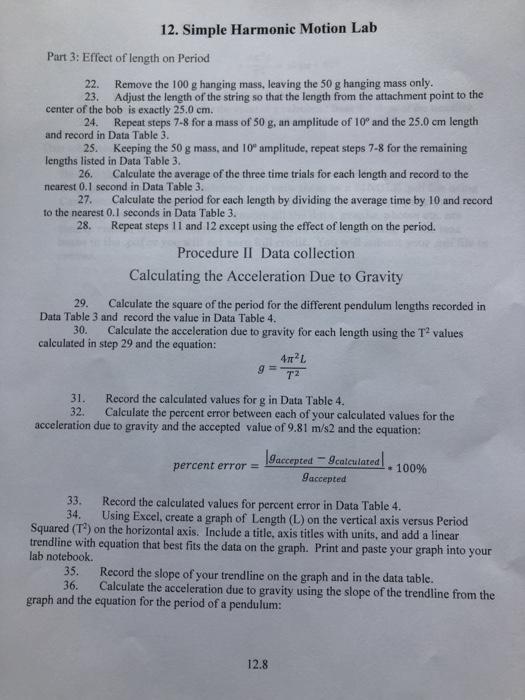 12. Simple Harmonic Motion Lab Period (s) Period (5) | Chegg.com