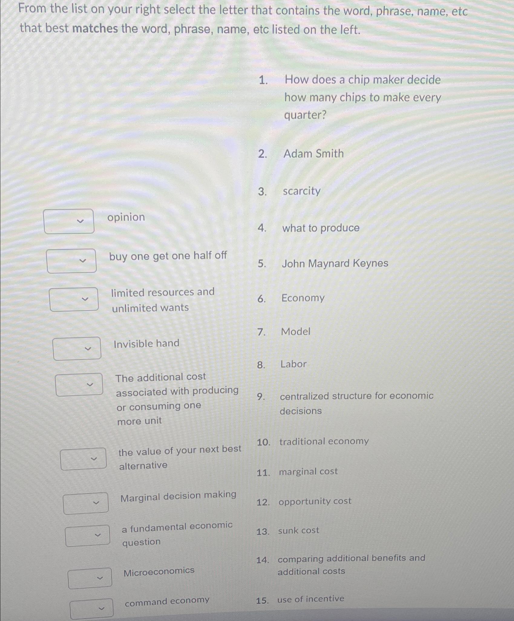 Solved From the list on your right select the letter that | Chegg.com