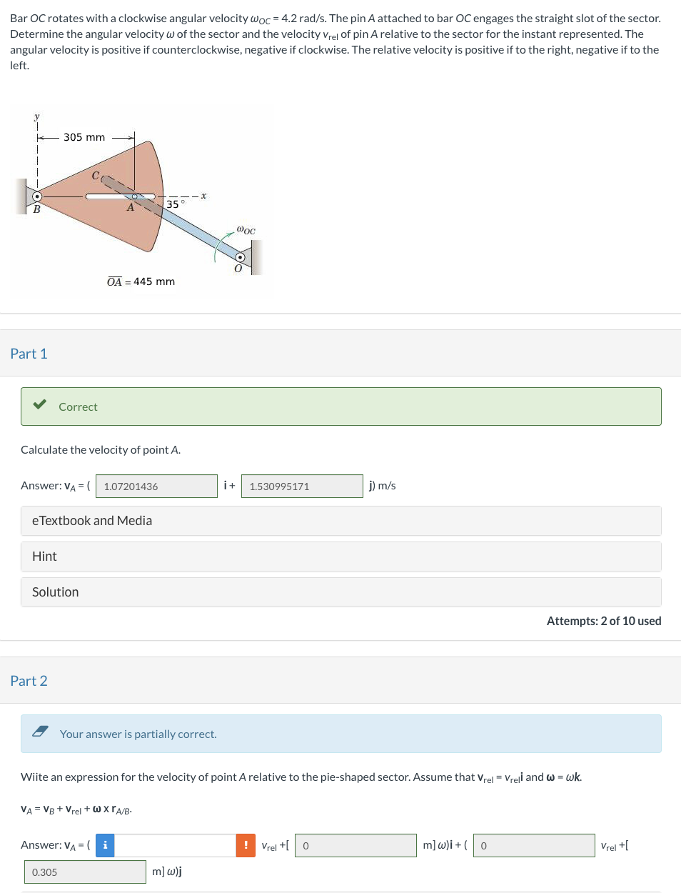 Solved Bar OC rotates with a clockwise angular velocity | Chegg.com