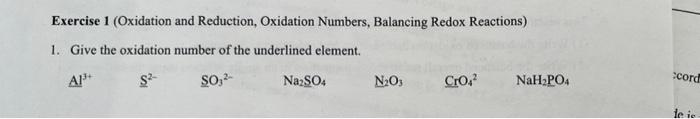 Solved 1. Give the oxidation number of the underlined | Chegg.com