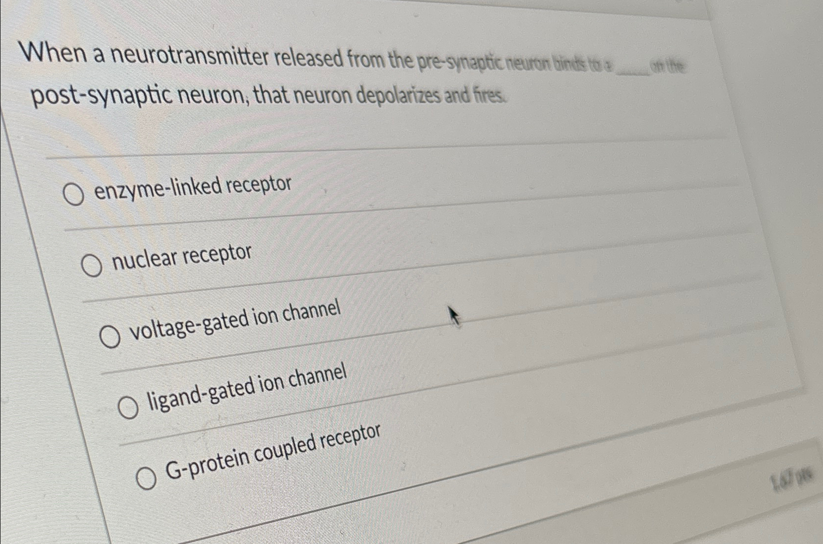 Solved When a neurotransmitter released from the | Chegg.com