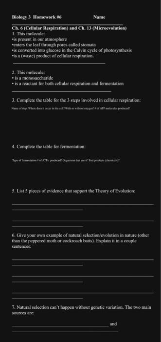 Solved Biolegy 3 Homework 46 Name Ch. 6 (Cellular | Chegg.com