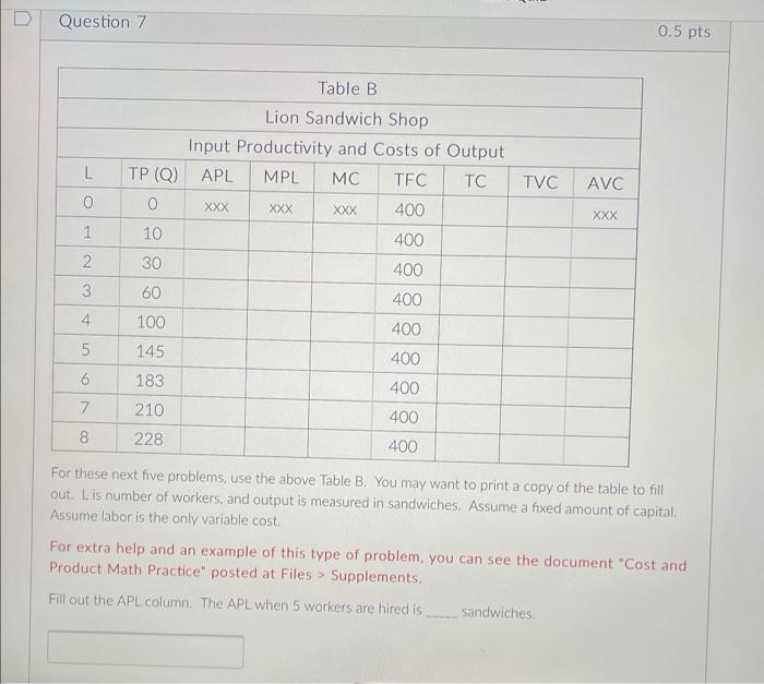 Solved For these next five problems, use the above Table B. | Chegg.com
