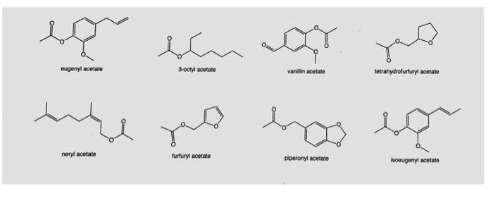 Solved cugenyl acetate 3 octyl acetate tetrahydrofurfuryl | Chegg.com
