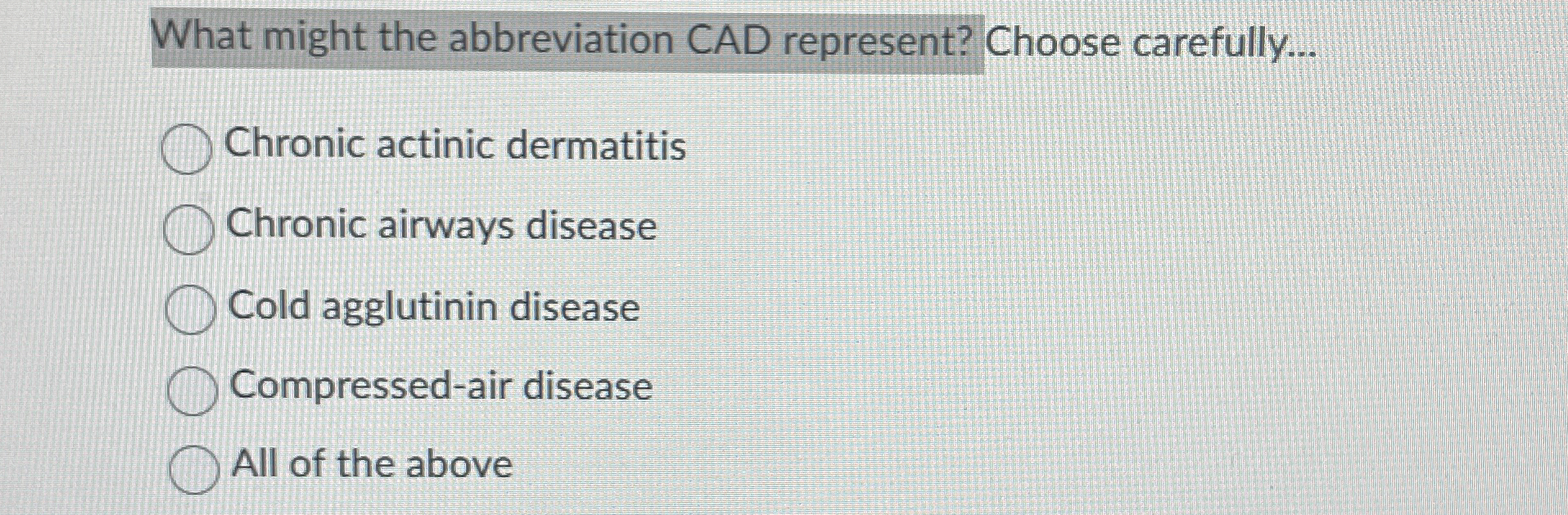 Solved What might the abbreviation CAD represent? Choose | Chegg.com Solved What might the abbreviation CAD represent? Choose | Chegg.com