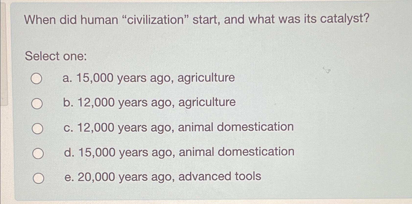 Solved When did human "civilization" start, and what was its | Chegg.com
