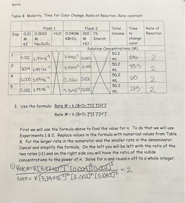 Solved Table B Molarity, Time for Color Change, Rate of | Chegg.com