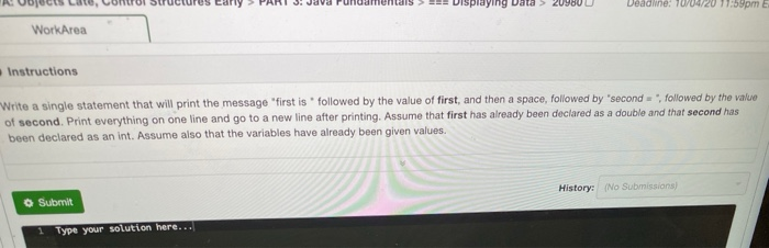Solved Java Objects Late Workarea Instructions Given An 8592
