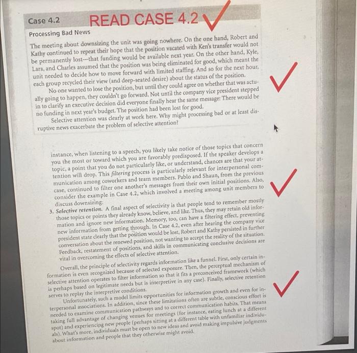 Case 4.2 READ CASE 4.2 Processing Bad News The | Chegg.com