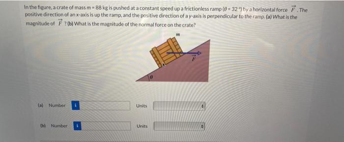 Solved In the figure, a crate of mass m=88 kg is pushed at a | Chegg.com