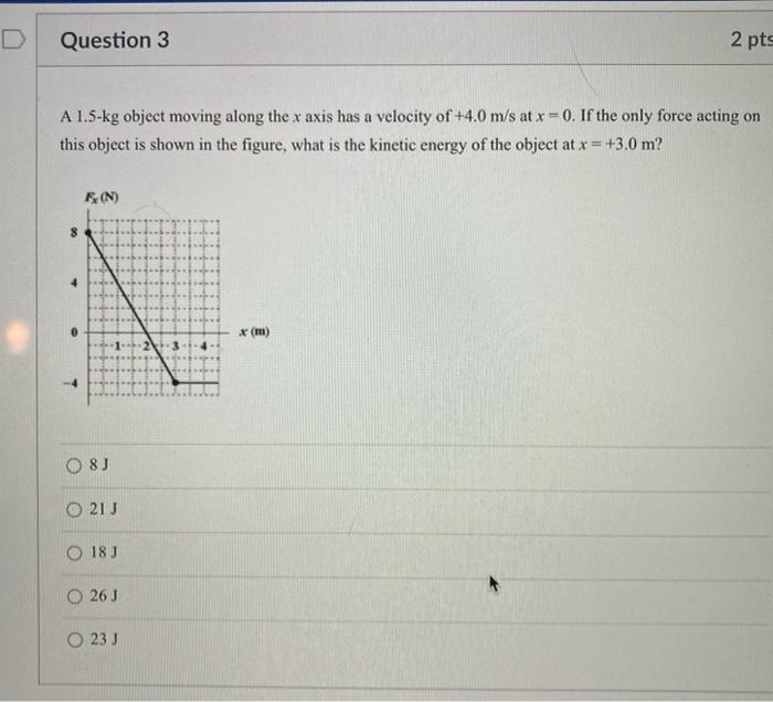 Solved D Question 3 2 Pts A 1 5 Kg Object Moving Along The X