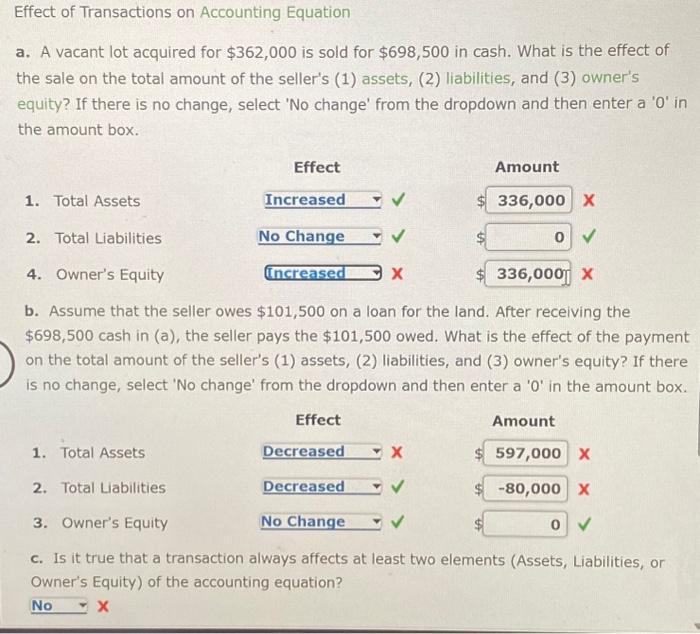 Solved Effect of Transactions on Accounting Equation a. A | Chegg.com