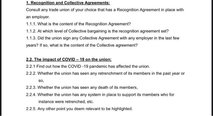 Solved 1. Recognition and Collective Agreements: Consult any | Chegg.com