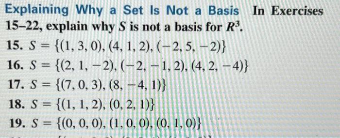 Solved Explaining Why a Set Is Not a Basis In Exercises | Chegg.com