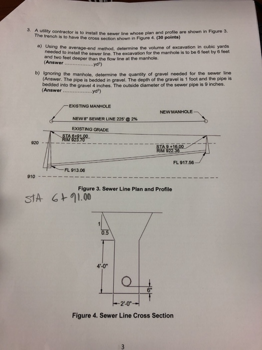 Solved 3. A utility contractor is to install the sewer line | Chegg.com