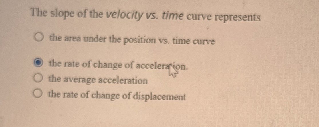 Solved The slope of the velocity vs. ﻿time curve | Chegg.com