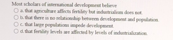Solved Most scholars of international development believea. | Chegg.com