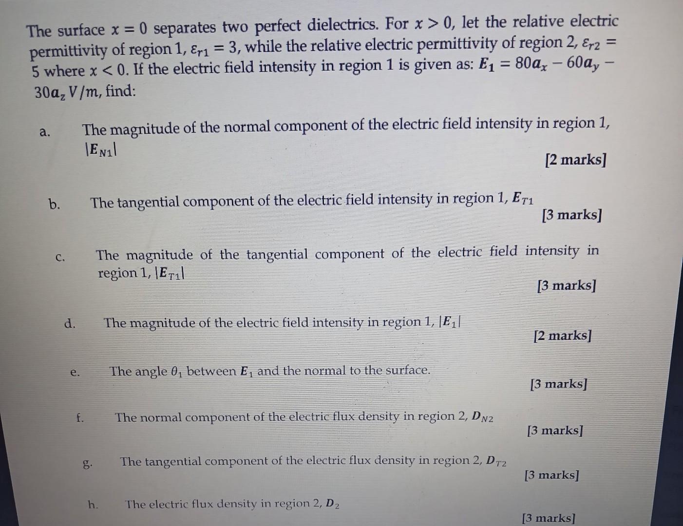 Solved The surface x=0 separates two perfect dielectrics. | Chegg.com