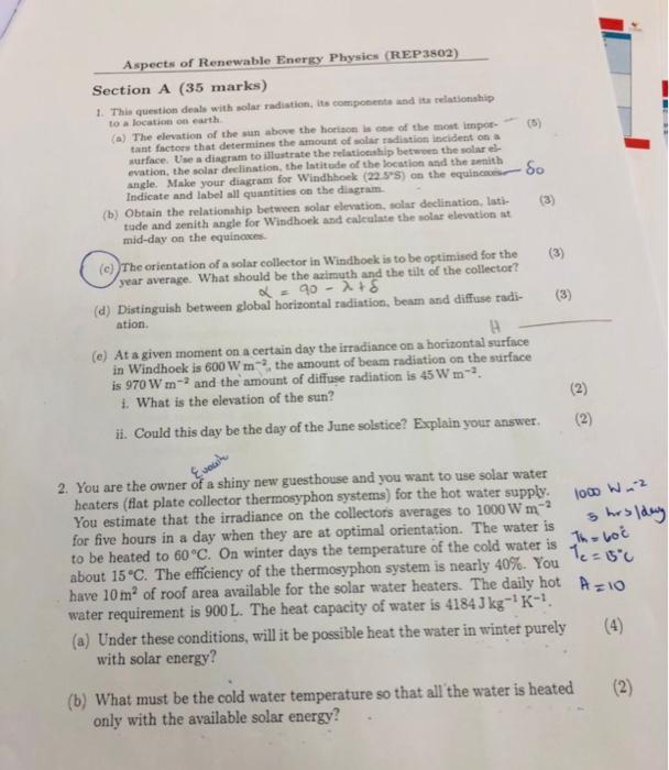 (d) Distinguish between global horizontal radiation, | Chegg.com