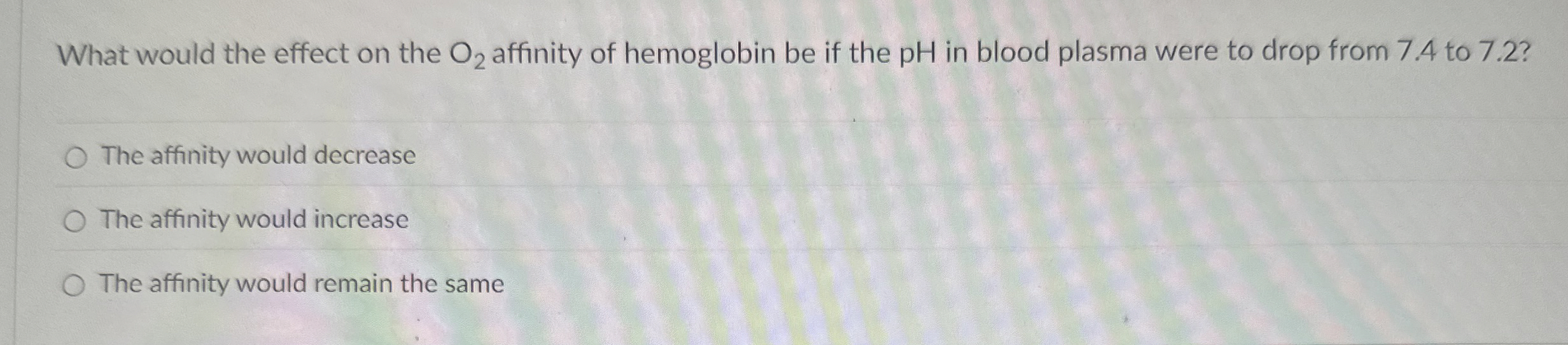 Solved What would the effect on the O2 ﻿affinity of | Chegg.com