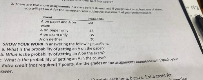Solved 2. There are two more assignments in a class before | Chegg.com