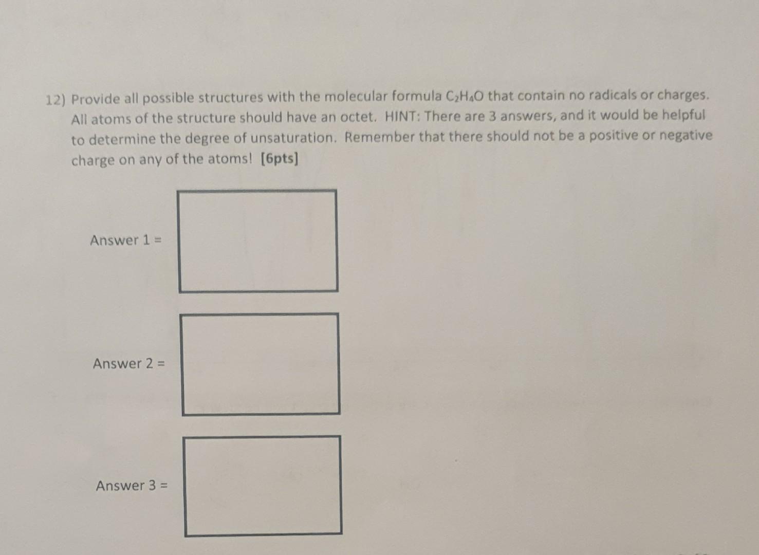 Solved 12) Provide all possible structures with the | Chegg.com