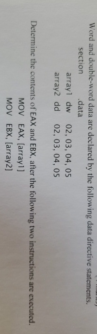 Solved Word and double-word data are declared by the | Chegg.com