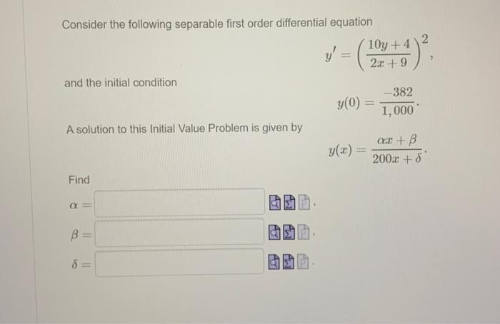 Solved Consider The Following Separable First Order