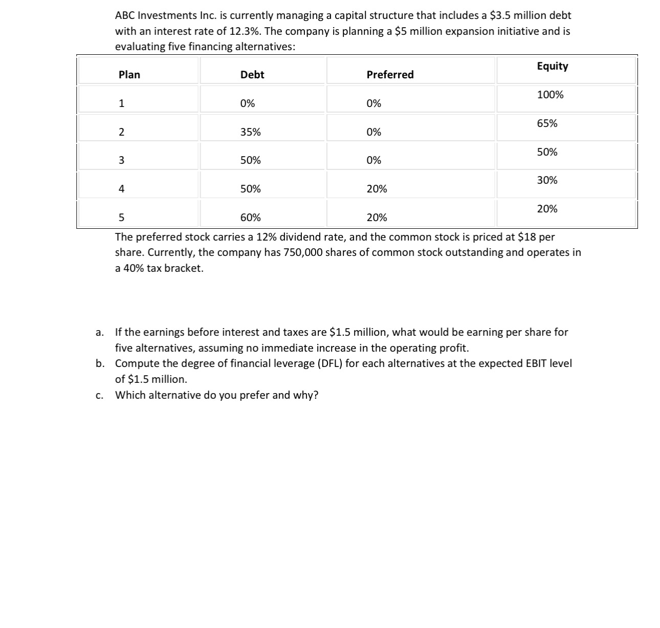 Solved ABC Investments Inc. is currently managing a capital | Chegg.com