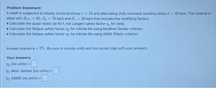 Solved Problem Statement: A shaft is subjected to steady | Chegg.com