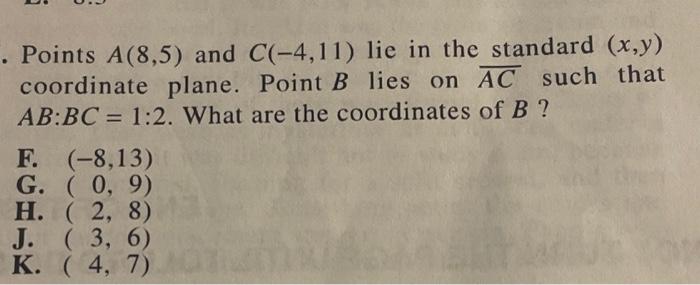 Solved Points A(8,5) and C(−4,11) lie in the standard (x,y) | Chegg.com