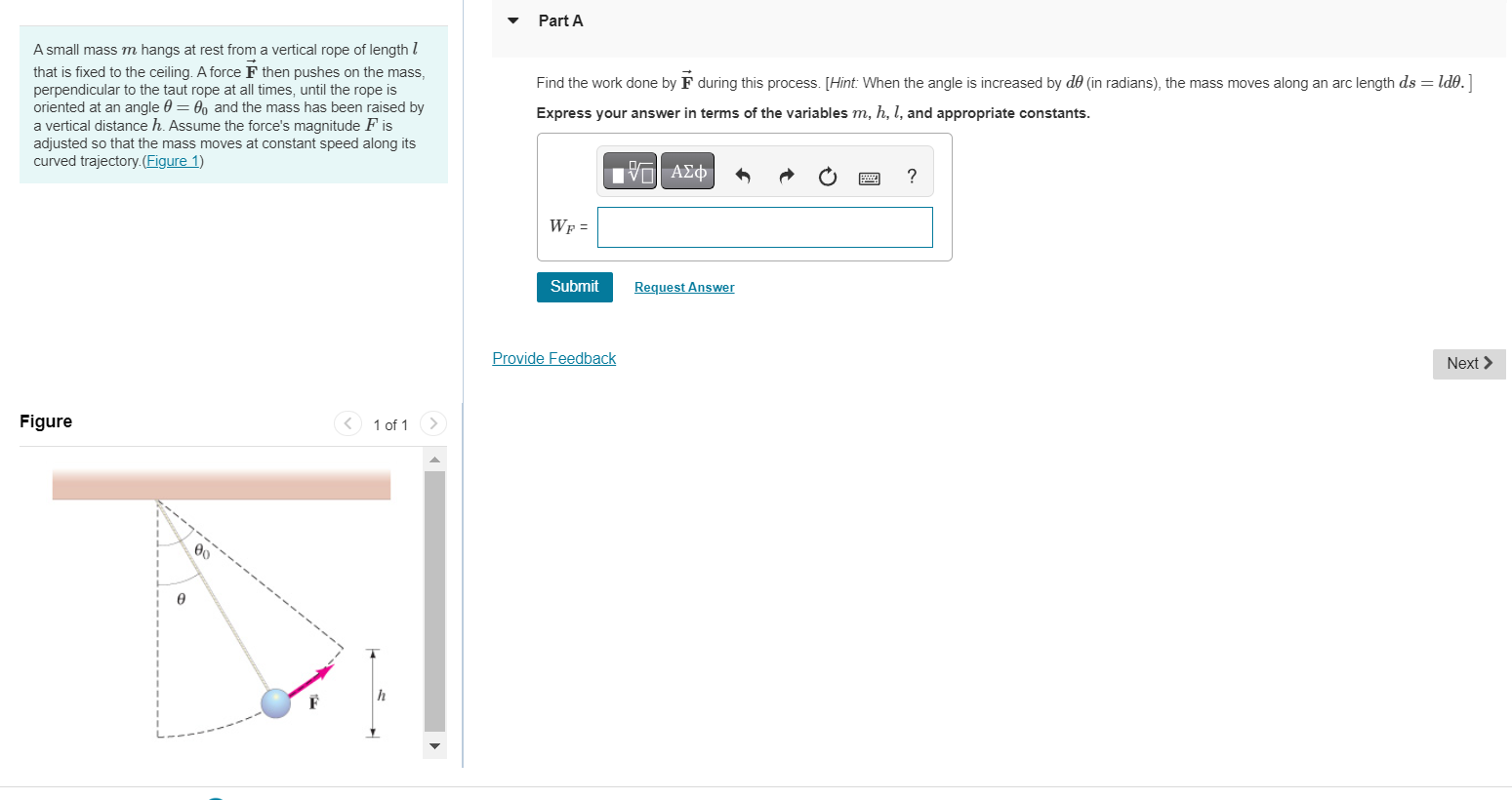 Solved A small mass m ﻿hangs at rest from a vertical rope of | Chegg.com
