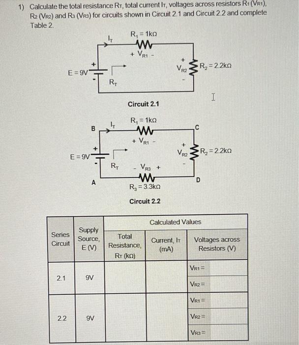 Solved 1) Calculate the total resistance RT, total current | Chegg.com
