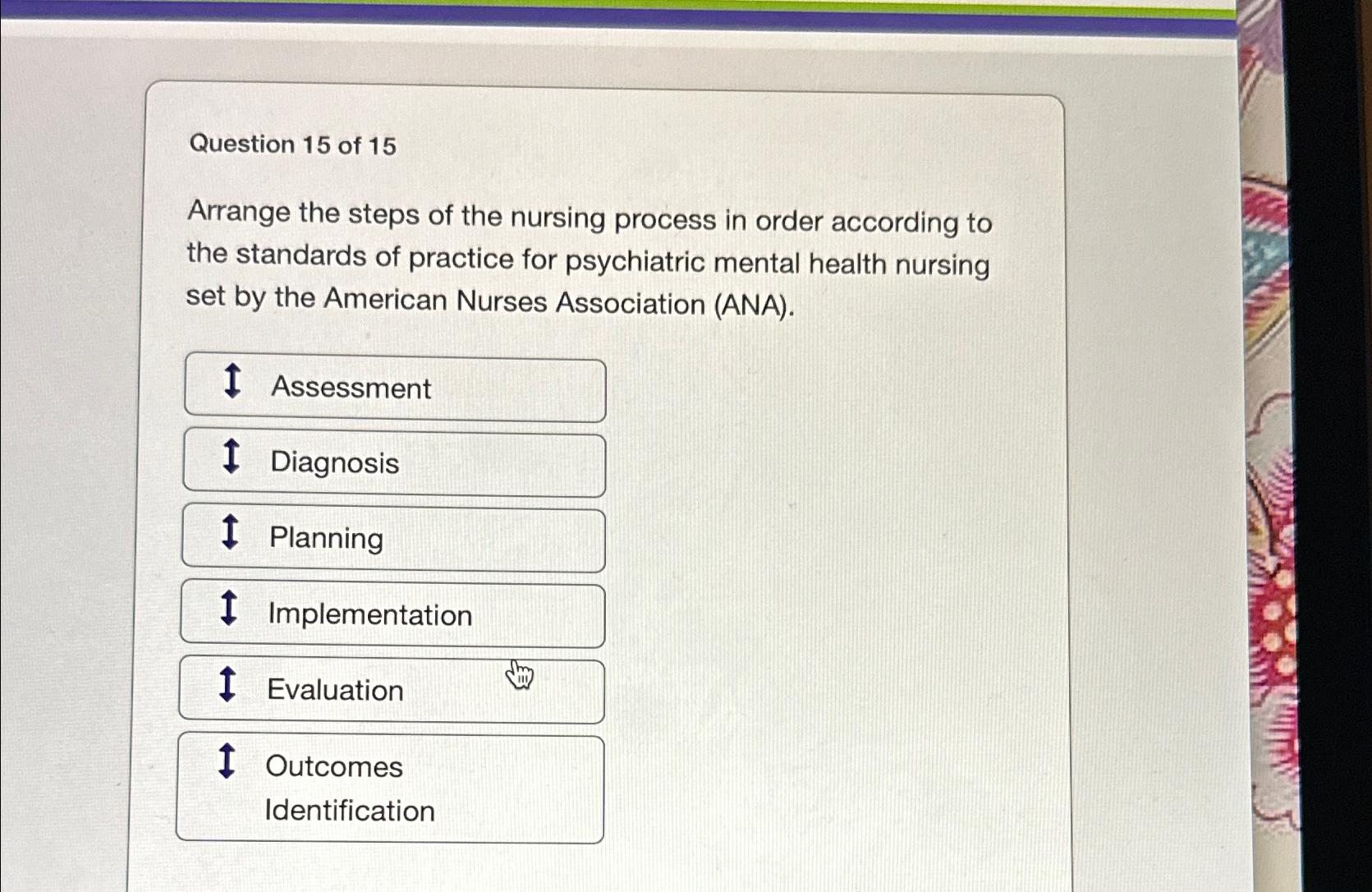 Solved Question 15 ﻿of 15Arrange the steps of the nursing | Chegg.com