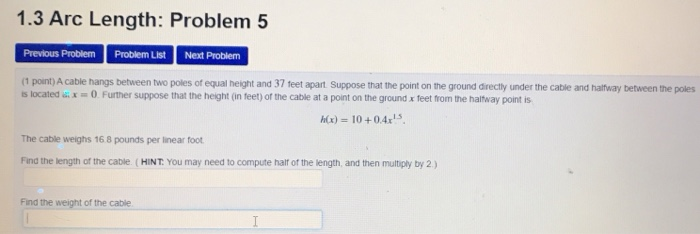 Solved 1.3 Arc Length: Problem 5 Previous Problem Problem | Chegg.com