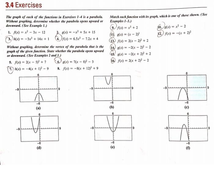 Solved 3.4 Exercises The graph of each of the functions in | Chegg.com