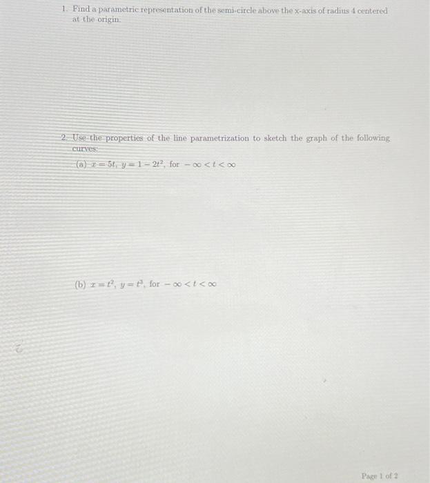 Solved 1. Find a parametric representation of the | Chegg.com