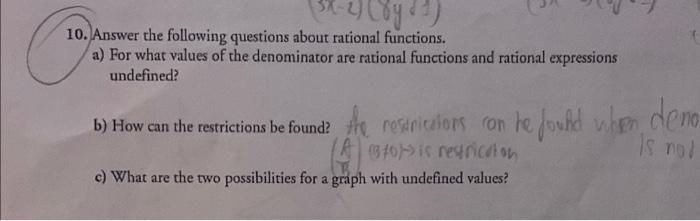Solved 10. Answer the following questions about rational | Chegg.com