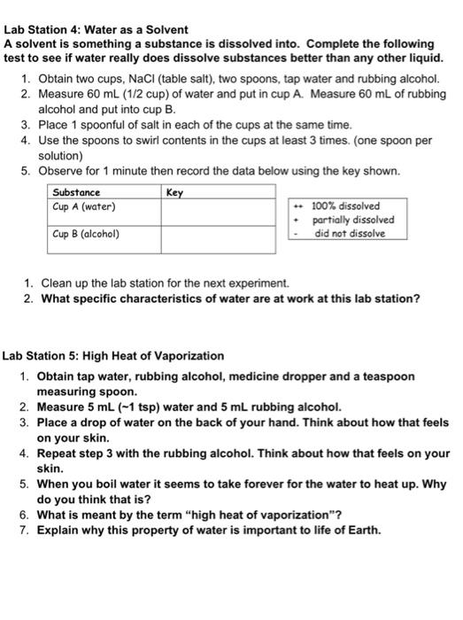 Solved Properties of Water Lab: Water and solutions Water | Chegg.com
