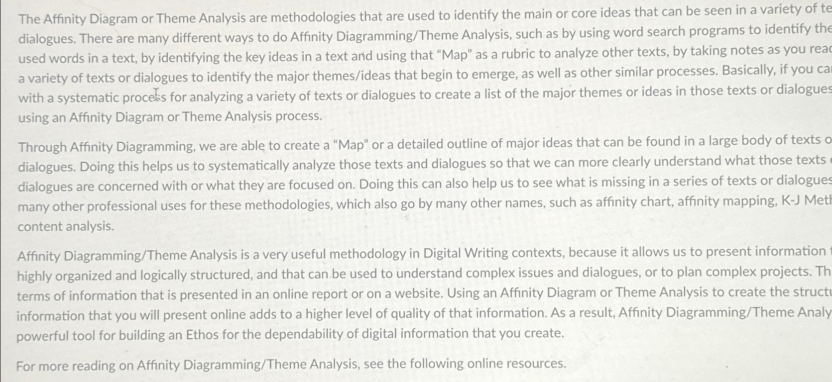 Solved The Affinity Diagram or Theme Analysis are | Chegg.com