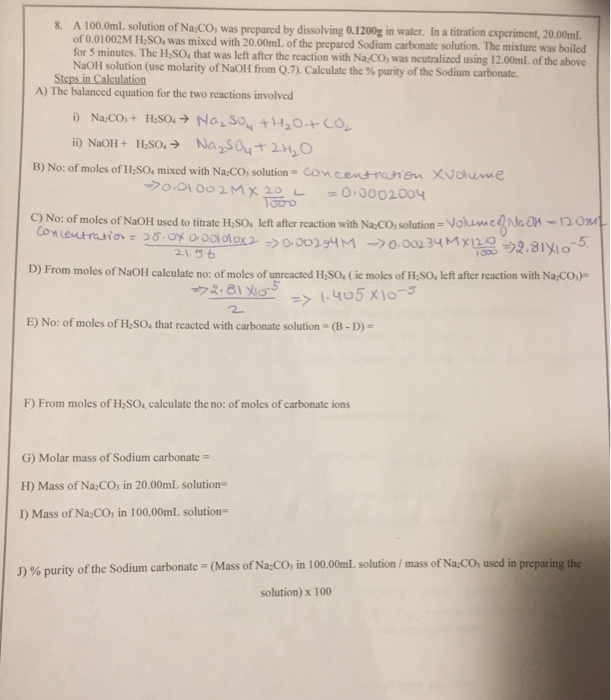 Solved 8. A 100.0mL solution of Na2CO, was prepared by | Chegg.com