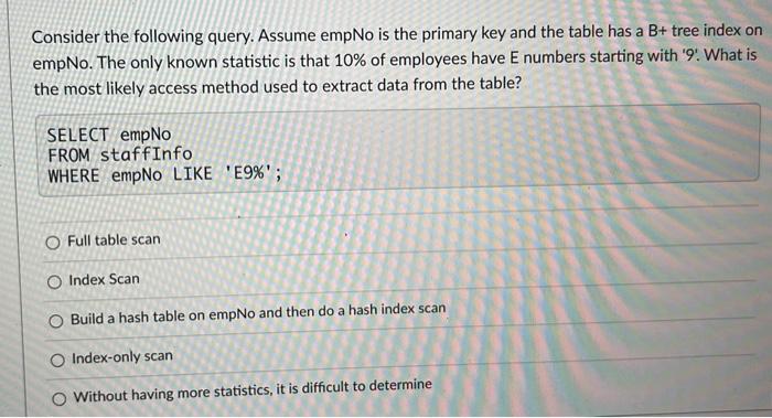 Solved Consider the following query. Assume empNo is the | Chegg.com