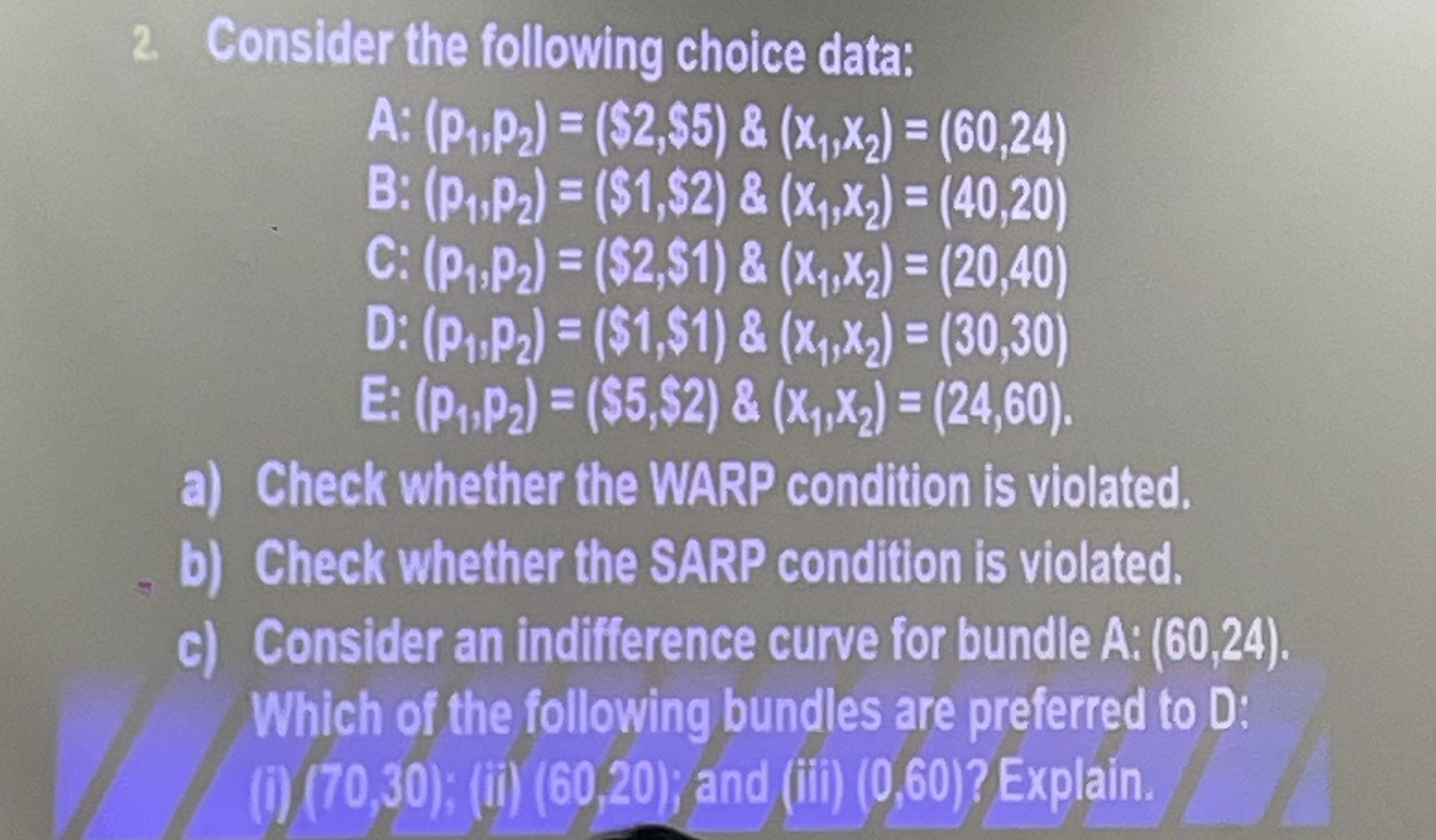 Solved Consider the following choice data:A: | Chegg.com