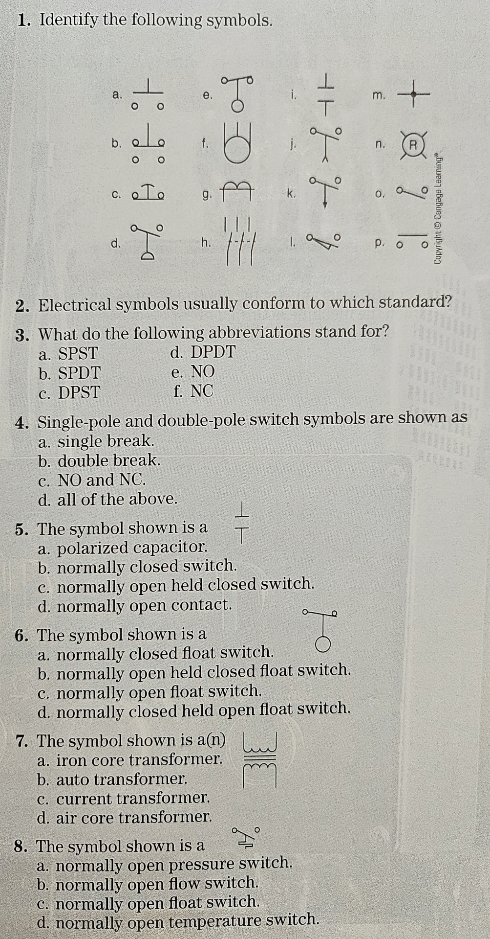Solved Identify the following symbols.Electrical symbols | Chegg.com