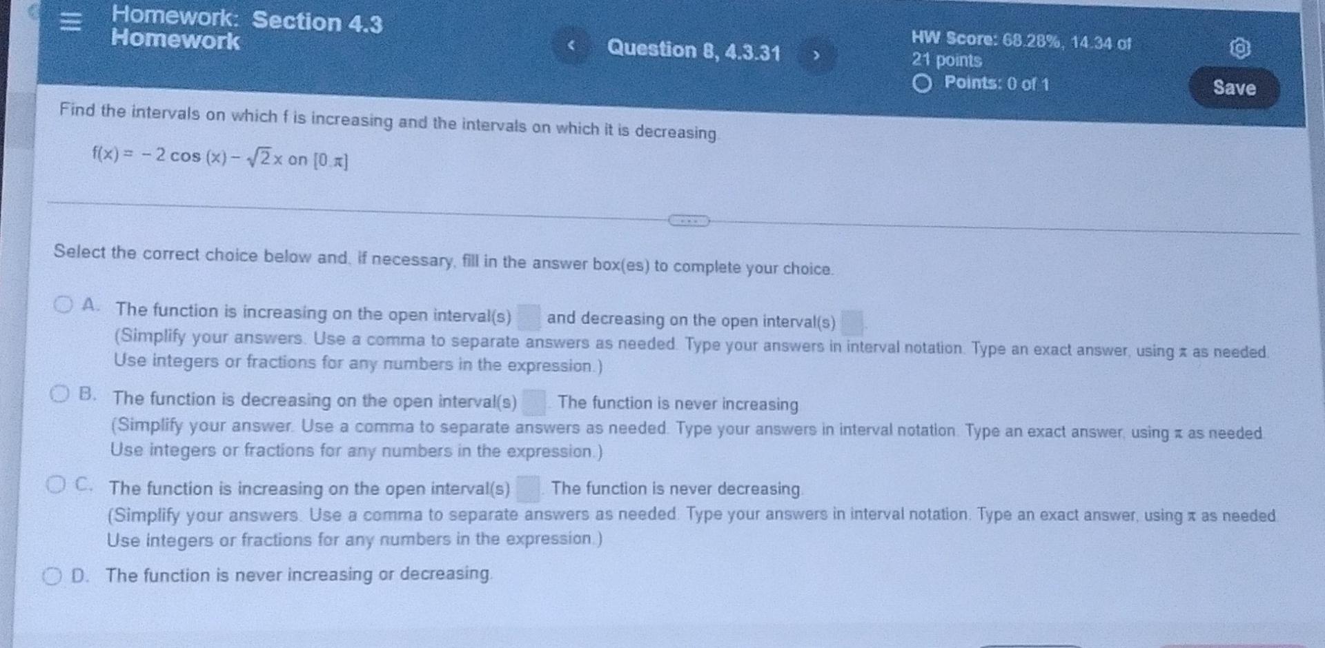 Solved Homework Section 4 3 Homework Question 8 4 3 31 Hw