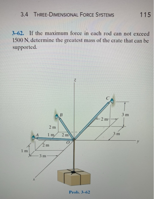 Solved 3.4 THREE-DIMENSIONAL FORCE SYSTEMS 115 3-62. If the | Chegg.com