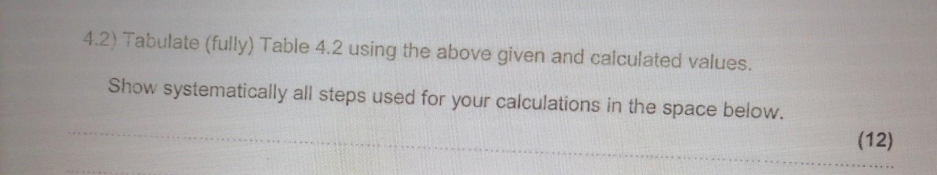 Solved 4.2) Tabulate (fully) Table 4.2 using the above given | Chegg.com