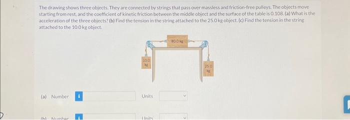 Solved The drawing shows three objects. They are connected | Chegg.com