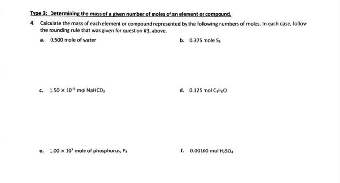 Solved Type 3: Determining the mass of a given number of | Chegg.com