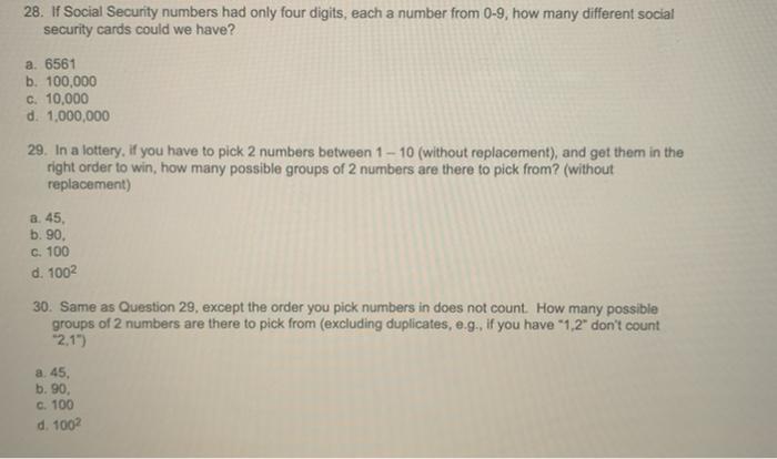 Solved 28. If Social Security numbers had only four digits, | Chegg.com